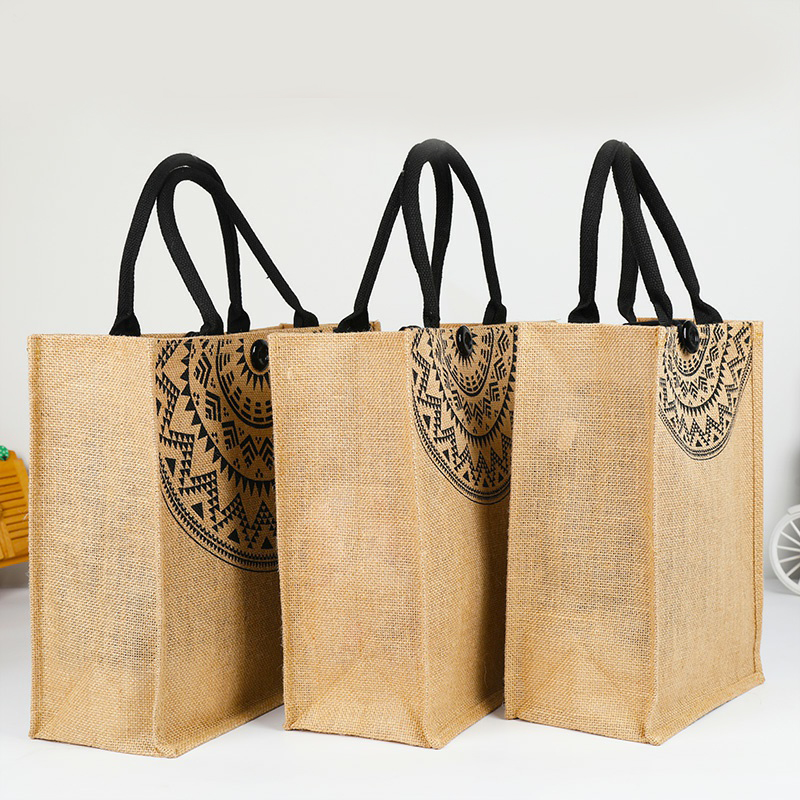 Cotton Linen Eco Friendly Custom Printing Logo Portable Jute Large