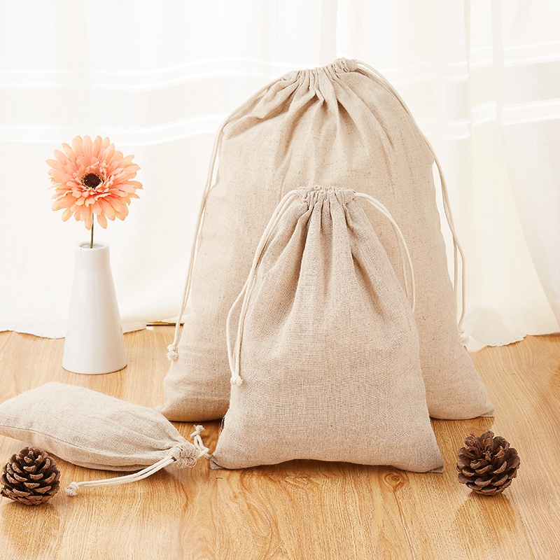 Multi-functional linen storage drawstring bag cotton and linen bag tea ...